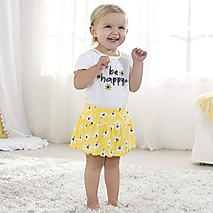 Gerber baby girls Toddler 4-piece Shirt, Onesie, Skirted Panty and Pants Set, Yellow Daisies T Shirts, 18 Months US
