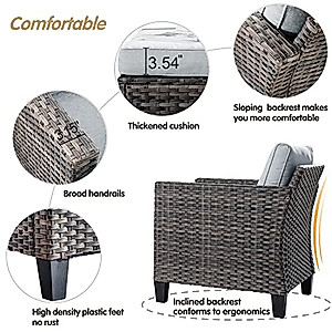 ovios Patio Furniture Set 8 PCS High Back Sofa Outdoor Conversation Sets All Weather Wicker Rattan Sectional Sofa Set Couch and Chairs Garden Backyard Porch (Grey)