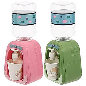 Toyvian 2Pcs Mini Water Dispenser Lovely Cartoon Drinking Water Fountains Miniature Scene Model Doll House Accessories for Children Girls Boys