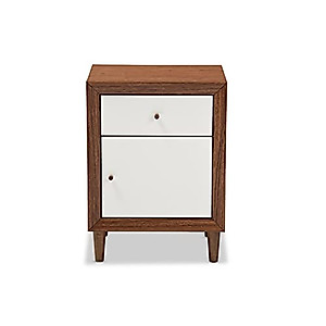 Baxton Studio FP-6783-Walnut/White-NS Nightstand, Medium, White and Walnut