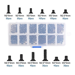 INCREWAY 710 Pcs M2 M2.5 M3 KM Flat Head Phillips Screws Cross Countersunk Machine Screw, Electronic Repair Screws Accessories, Black