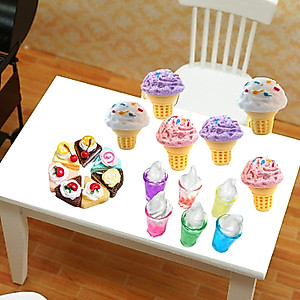 27Pcs Dollhouse Kitchen Decoration Set, 1:12 Miniature Ice Cream Candy Dessert Food Drink Craft Sets DIY Micro Landscape Accessories for Kids Gift