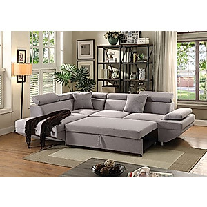 ACME FURNITURE Jemima Sectional Sofa w/Sleeper - - Gray Fabric