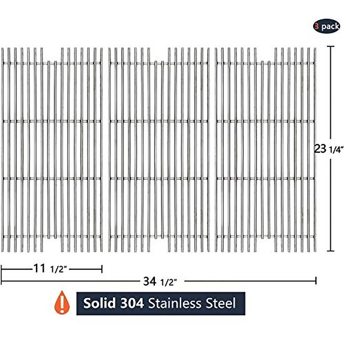 Hongso 304 Stainless Steel Grill Grid Grates Replacement Parts for Viking VGBQ 30 in T Series, VGBQ 41 in T Series, VGBQ 53 in T Series Gas Grill, SCD911 3 Pack