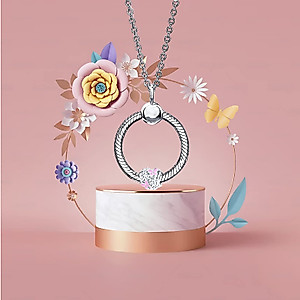 QeenseKc Butterfly Flower Garden Charm Pink Enamel Heart Crystal Openwork Bead fit Pandora Charm Bracelet, Pink