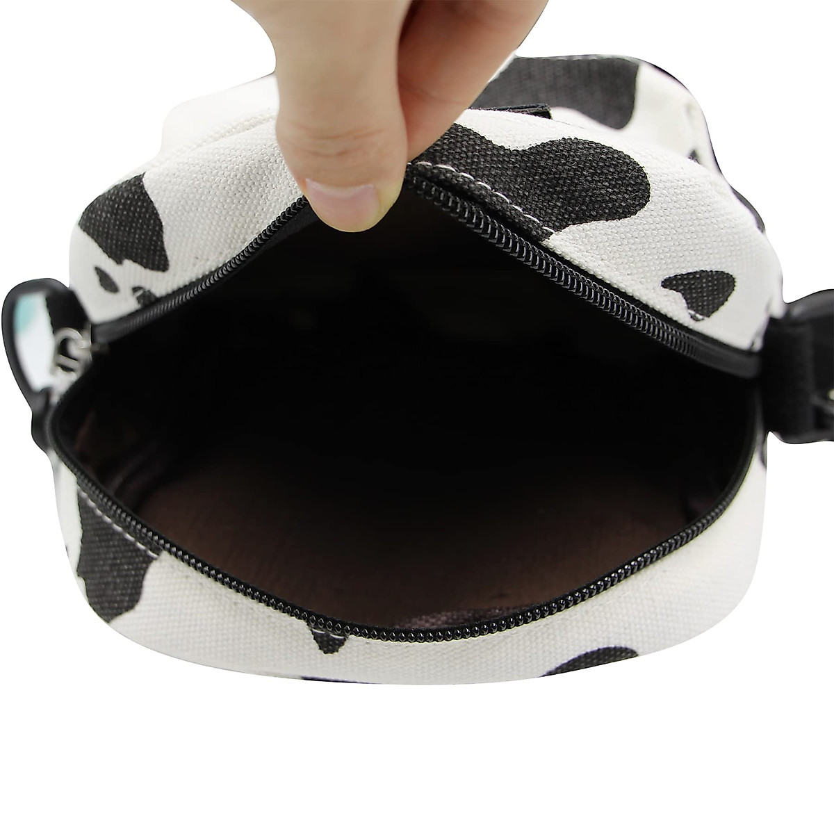 Cow Print Canvas Crossbody Purse Cute Animal Shoulder Handbag Phone Bag with Plush Pendant for Women Girls Kids