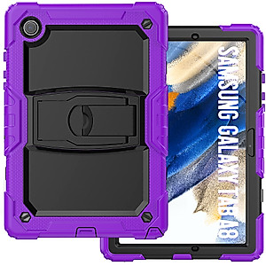 Case for Samsung Galaxy Tab A8 10.5-Inch 2022 (SM-X200/X205/X207), Military Grade Shockproof Rugged Silicone Protective Case with Kickstand, Shoulder Strap,Purple