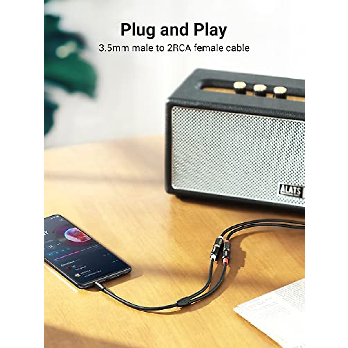 UGREEN RCA to Aux Cable 3.5mm Male to 2RCA Female Adapter Hi-Fi Sound RCA Auxiliary Stereo Audio Cord Gold Plated RCA Y Splitter 1/8 to RCA Connector for iPhone MP3 Tablet Computer Speaker 0.8 FT