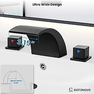 gotonovo Matte Black 8 Inch Waterfall Widespread Bathroom Sink Faucet 3 Holes Deck Mounted 8-16 Inch Double Handles Commercial with Pop Up Drain