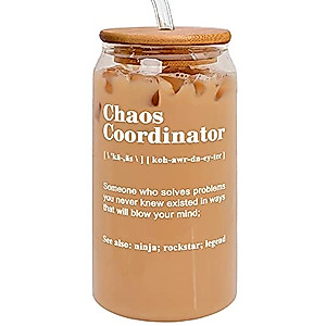 Thank You Gifts for Women, Boss, Manager, Nurse, Her, Mom - Chaos Coordinator - Coworker Birthday Gifts, Boss Lady Gifts for - Teacher Office Can Glass