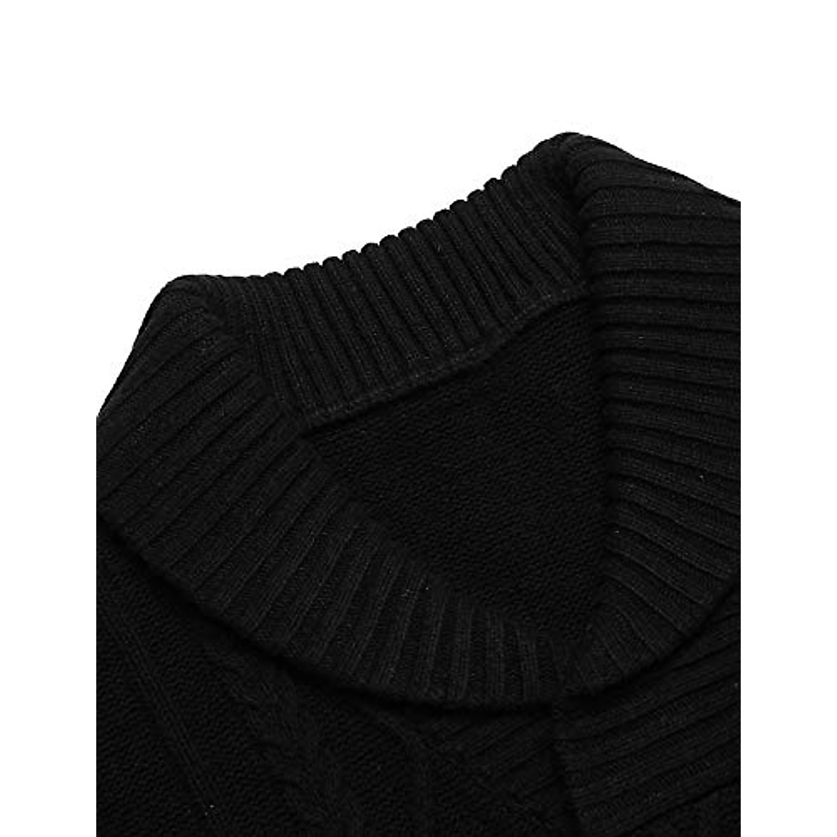 COOFANDY Men's Shawl Collar Sweaters V-Neck Cotton Relaxed Fit Cable Pullover (Black&, Medium)