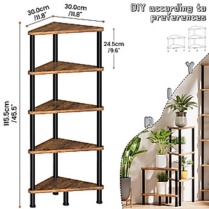Lifenite Corner Shelf Stand, 5 Tier Corner Bookshelf with Storage, Corner Bookcase for Small Spaces, DIY Stackable Bookshelf, Corner Display Plant Stand, Bathroom, Living Room, Kitchen, Home Office