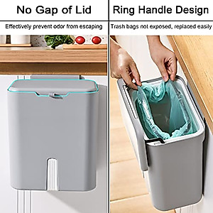 Tiyafuro Upgraded Hanging Trash Can with Lid, 2.4 Gallon Kitchen Compost Bin for Cabinet and Under Sink, Wall-Mounted Indoor Trash Bin for Bathroom Bedroom Office, Waste Bin