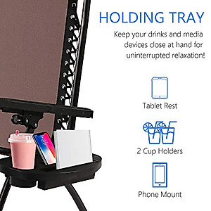 Zero Gravity Chairs Set of 2 Clearance with Sunshade Canopy and Cup Holder Tray Padded Adjustable Antigravity Lounge Folding Chair Patio Lounge Chair for Outdoor, Camping, Patio, Lawn, Brown