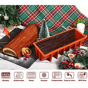 Webake Yule Log Cake Pan Silicone Yule Log Cake Mold with 2 Bark Mat, Christmas Cake Mold for Cake, Jello, Dessert, Great for Christmas