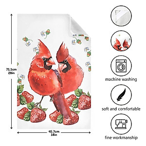 Summer Tropical Strawberries Kitchen Towel Set Cardinal Birds Dish Towel Set of 1 Tea Towels Large 28''x18'' Multi-Purpose Washing Cloth Home Decorative Lint-Free Dishcloths for Restaurant Household