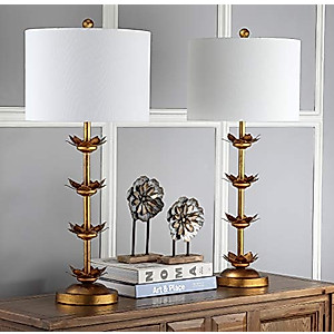 SAFAVIEH Lighting Collection Lani Antique Gold Leaf 32-inch Bedroom Living Room Home Office Desk Nightstand Table Lamp Set of 2 (LED Bulbs Included)
