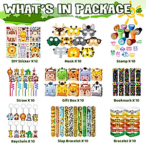 Jungle Safari Party Favors Set 92 PCS Wild Animals Set for Kids Birthday Gifts, Wild Theme Party favors for Kids Birthday Party Baby Shower Goodie Bag Fillers Jungle Safari Party Supplies (Animal Pro)