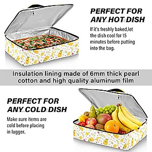 Kcldeci Insulated Thermal Food Carrier Insulated Casserole Carrier for Hot or Cold Food,Pineapple Lemon Strawberry Insulated Tote Bag for Potluck Cookouts Parties Picnic,Lasagna Lugger