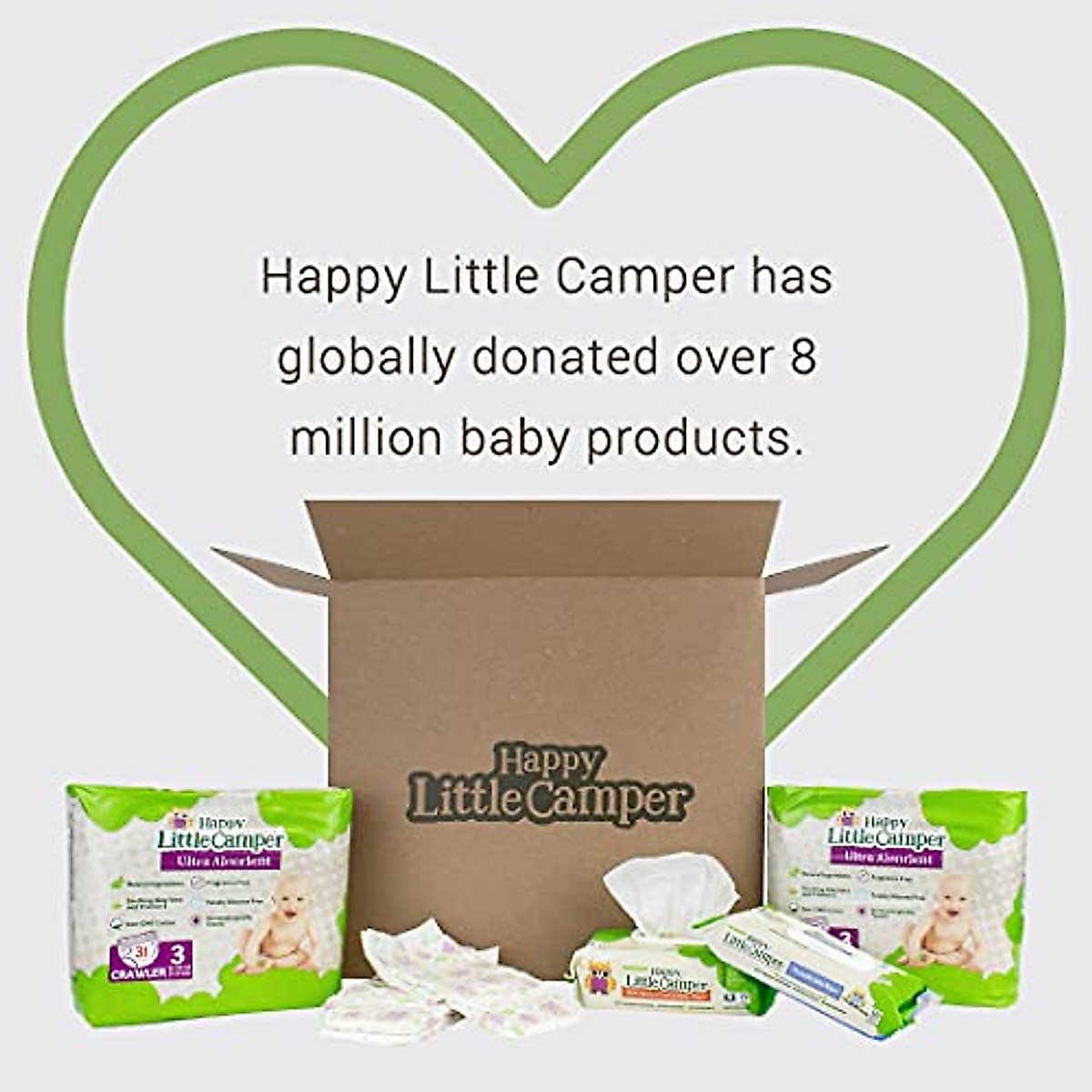 Happy Little Camper Ultra-Absorbent Hypoallergenic Natural Disposable Baby Diapers, Chlorine-Free Protection for Sensitive Skin, Crawler, Size 3, 92 Count