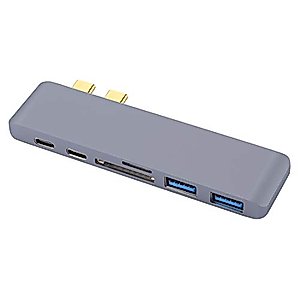 PANUSBGHUB 6 in 1 Multi-Function Aluminium Alloy 5Gbps Transfer Rate Dual USB-C/Type-C HUB Adapter with 2 USB 3.0 Ports & 2 USB-C/Type-C Ports & SD Card Slot & TF Card Slot for MacBook 2015/2016