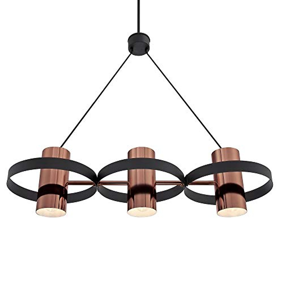 Westinghouse 6368900 Ariana Indoor, Matte Black Finish with Copper Shades Three-Light Chandelier, One Size