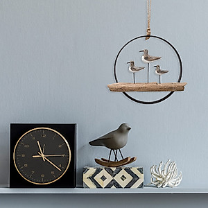 E-view Nautical Wood Wall Decoration Rustic Wooden Hanging Circle Ocean Home Decor Hand Carved Beach Themed Ornament for Door (Seagull)