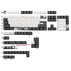 JSJT Ink Lotus Keycaps OEM Profile Japanese Keycaps 140 Keys PBT Dye Sublimation Custom Keycaps Suitable for GK61/64/68/84/87/96/980/104/108 Cherry MX Switch ANSI/ISO Layout Mechanical Keyboards