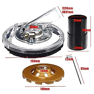 Flushbay Grinding Dust Shroud for 4"/ 5" Angle Grinder Dust Cover Guard Shield with 4 Inch Concrete Turbo Diamond Grinding Cup Wheel for Granite Marble Fiberglass Stone Rock Grinder Dust Collector