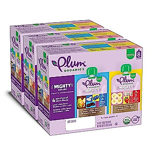 Plum Organics Mighty Builder Organic Toddler Food - Fruit and Veggie Blend Variety Pack - 4 oz Pouch (Pack of 24) - Organic Fruit and Vegetable Toddler Food Pouch