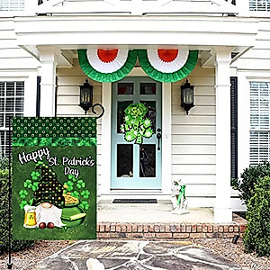HOMFREEST Happy St Patricks Day Garden Flag Gold Coin Gnome Yard Flag Lucky Clover Beer Small Garden Decorations Green Day Outside Lawn Display for Indoor Outdoor Patio Porch 12x18 Inch Vertical Double Sided
