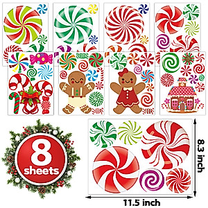 Christmas Decorations - Christmas Wall Stickers Christmas Floor Decals Peppermint Candy Cane Gingerbread Man Stickers Decor 59 PCS Xmas Candy Stickers for Candy Land Decorations 8 Sheets