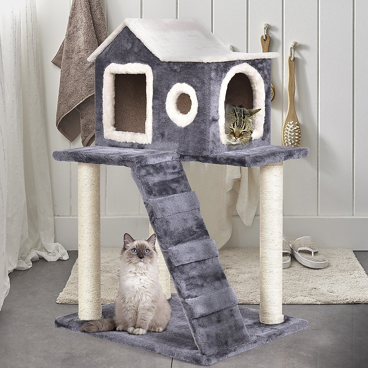Tangkula Cat Tree, Multi-Level Cat Condo Tower, Lovely Pet Furniture with Scratching Posts and Ladder, Pet Play Toy House, Activity Centre Cat Tree - for Kittens, Cats and Pets