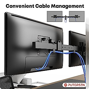 PUTORSEN Ultra Wide 24-38 Inch Dual Monitor Wall Mount, Full Motion Dual Wall Mount Monitor Arm Holds up to 22lbs, Double Computer Monitor Wall Mount for Most LED LCD Screens, VESA 75/100mm, Black