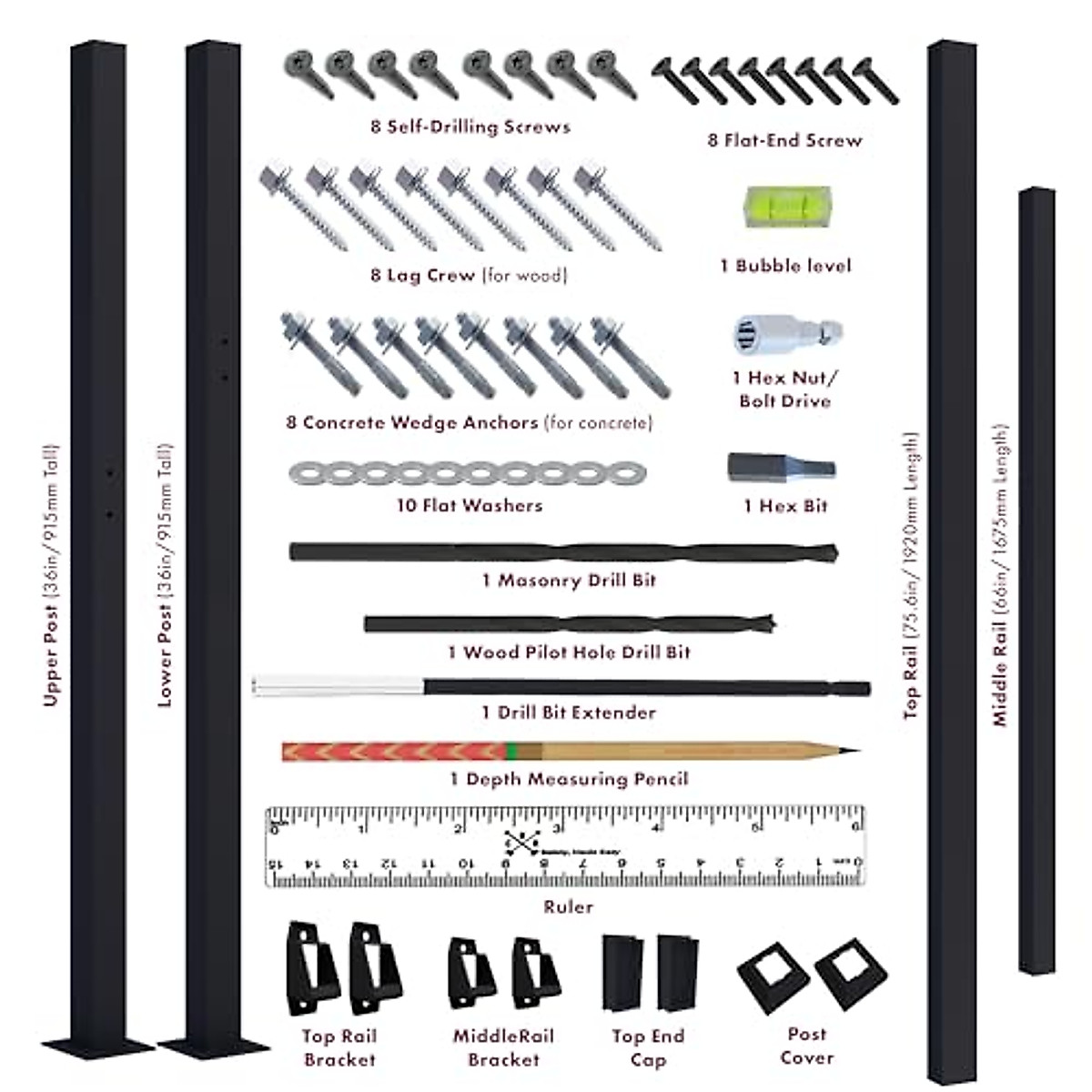 CHR Fence & Rail Hand Rails for Outdoor Steps, 6 Step Railing & Indoor Stair Railing Kit, Railings for Outdoor Steps and Hand Rails for Seniors for Porch Railing & Deck Hand Rail, 5-6 Step Handrail