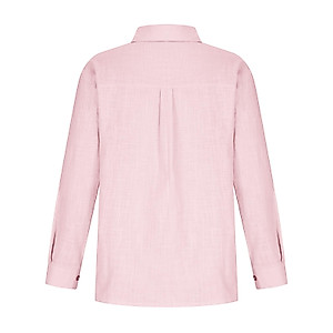 SMIDOW Womens Cotton Linen Button Down Shirt, #B-pink, Small