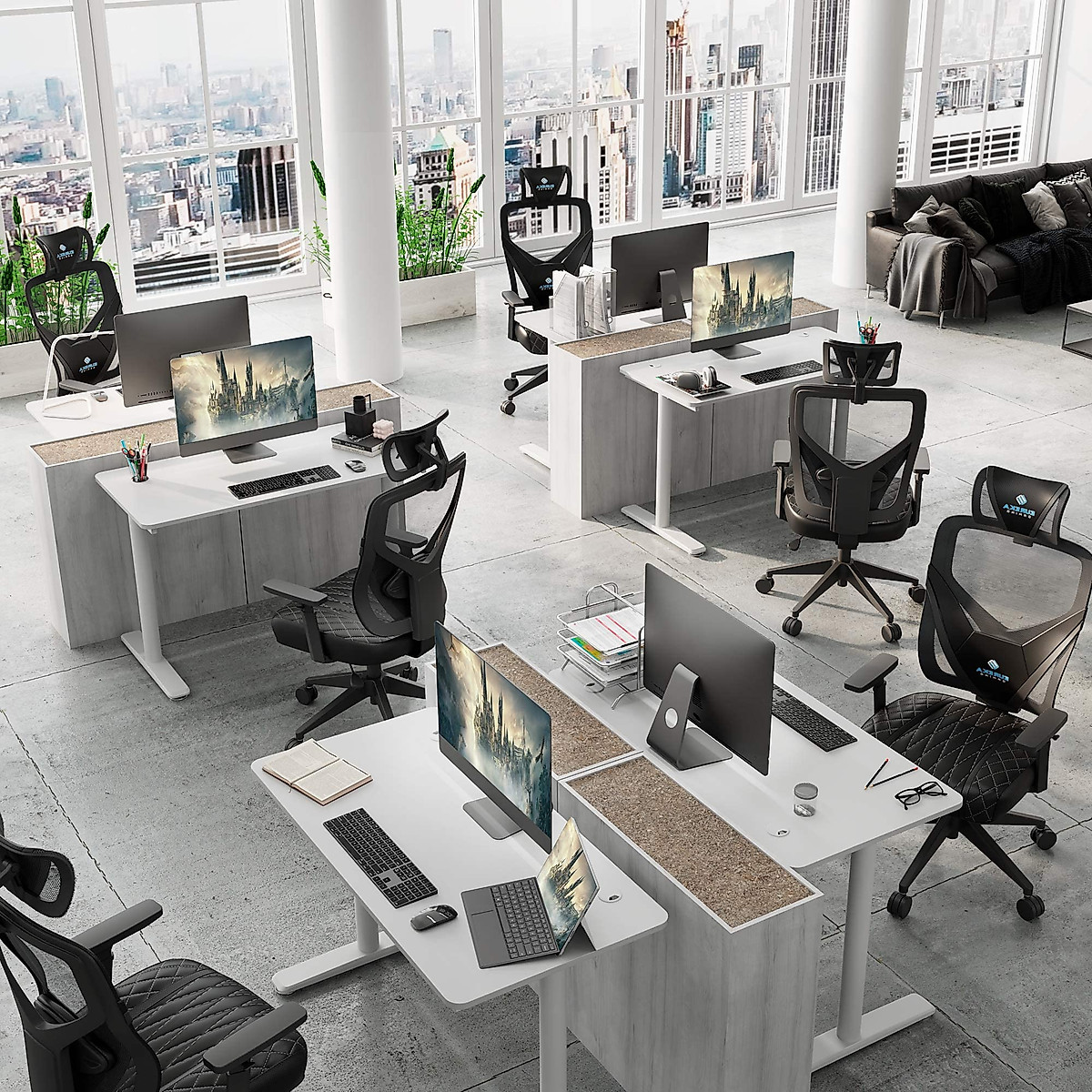 EUREKA ERGONOMIC Gaming Desk, 47 Inch White Computer Desk I Shaped Leg PC Gamer Desk Study Writing Working Laptop Table Home Office with Free Mouse Pad Sturdy Modern Workstation, Easy to Assemble