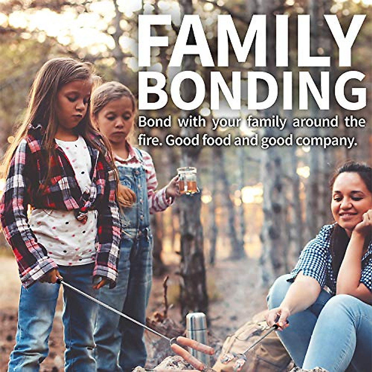 Garnen BBQ Marshmallow Roasting Smores Sticks with Pouch (8 Packs), 34 inch Extendable Rotating Stainless Steel Skewer Fork with Plastic Handle for Kids Camping Grill Campfire Firepit