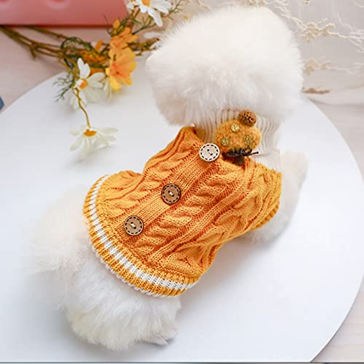 HOUKAI Small Dog Cat Knited Sweater Dog Jumper with Puppy Hoodie Winter Warm Clothes Apparel (Color : Yellow, Size : XL Code)