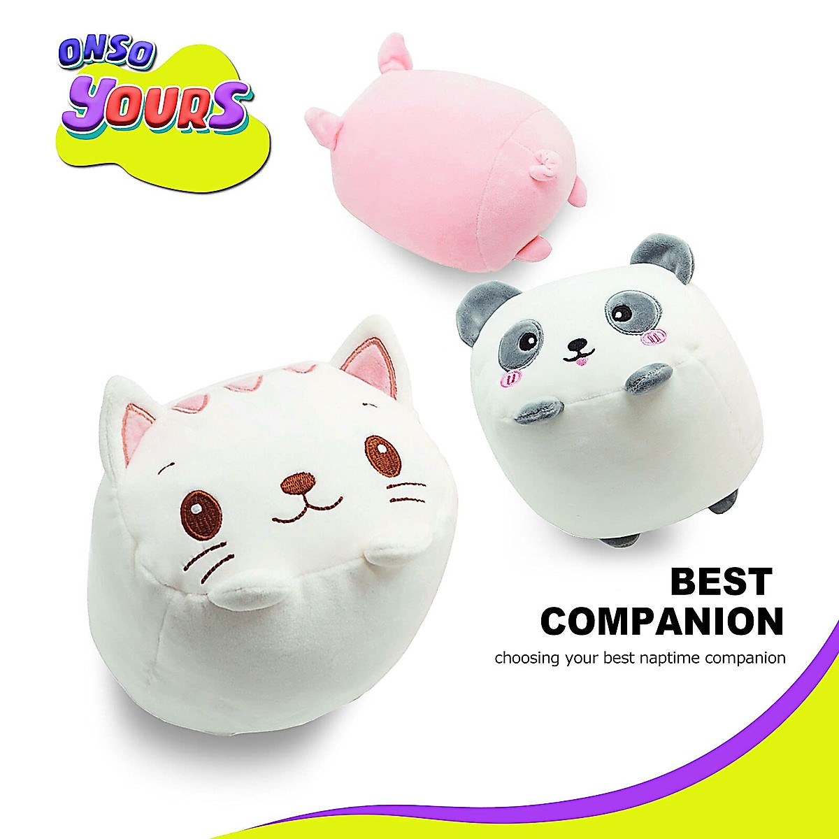 Onsoyours Plush Toys Set, 2Pcs Stuffed Animals with Black Cat and White Cat, Creative Decoration Cuddly Plush Pillows 8.5" for Kids Girls Boys (Green)