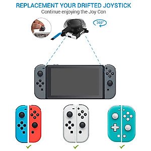 3D Replacement Joystick Analog, Thumb Stick for Nintendo Switch, 2-Pack Analog Joystick Replacement with 2pcs Thumb Stick Caps & Screws (Black)