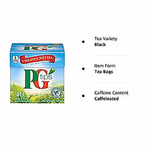 Pg Tips Premium Black Tea For a Classic Caffeinated Beverage,Pyramid Black Tea Bags,40 Count (Pack of 6)