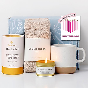 Unboxme Deluxe Birthday Care Package for Women - Fluffy Socks, Mug, Lemon & Ginger Tea Set, Scented Candle & Greeting Card - Birthday Gift Boxes For Women - Birthday Sets For Women Gift