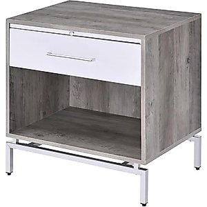 Acme Cistus Wooden Accent Table in Weathered Gray Oak and White