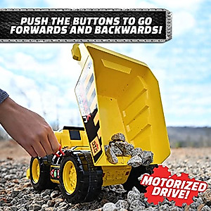 Sunny Days Entertainment 2-N-1 Dig Rig – Dump Truck and Front End Loader with Lights, Sounds and Motorized Drive, Yellow, Large