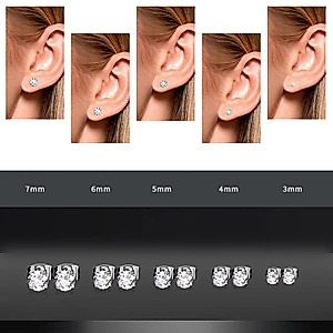 5 Pairs Stud Earrings Set 316 Stainless Steel Earrings,Hypoallergenic Cubic Zirconia Surgical Steel Earrings for Woman Man Girls(3-7mm)