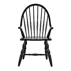 Sunset Trading Windsor Dining Chair with Arms, Antique Black with Cherry Rub (DLU-C30A-AB-2)