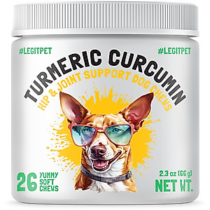 Turmeric Curcumin Hip & Joint Dogs Supplement Anti-Inflammatory Support for Arthritis & Mobility with Collagen & BioPerine Pain Relief Antioxidant Digestive Cardiovascular (1 Count (Pack of 26))
