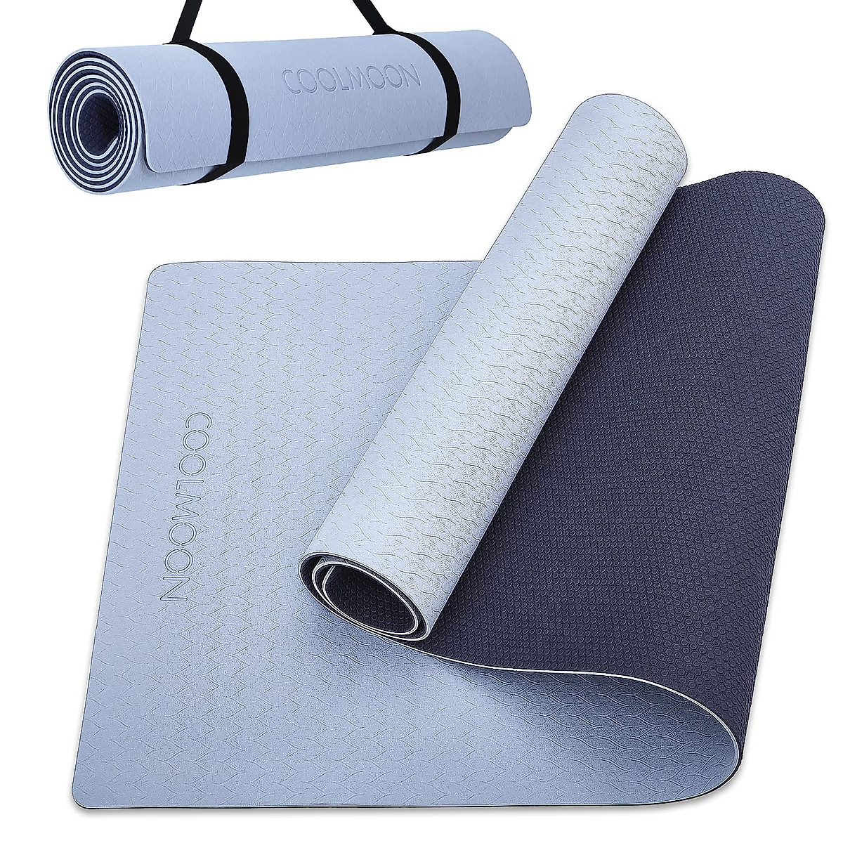 COOLMOON Yoga Mat Non Slip, Anti-Tear 1/4 Thick TPE Yoga Mats for Women and Men, 72"x24" Exercise & Fitness Mat with Carrying Strap, Workout Mats for Yoga, Pilates and Floor Exercise