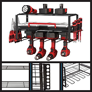 Stalwart Power Tool Organizer - 3-Tier Garage Shelving Unit with 110lb Max Capacity - Wall Mount Garage Storage System for Tools